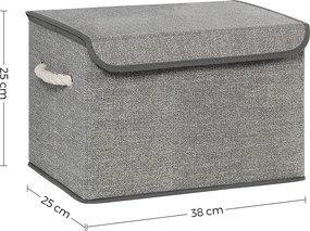Úložné boxy s víkem, sada 3 kusů, 38 x 25 x 25 cm, šedé