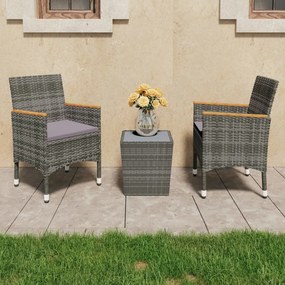 3dílný bistro set polyratan a tvrzené sklo šedý 3058365