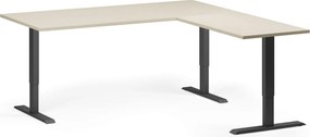 Rohový výškově nastavitelný stůl, 180x180 cm, 3 motory, L/P, černá podnož, bříza