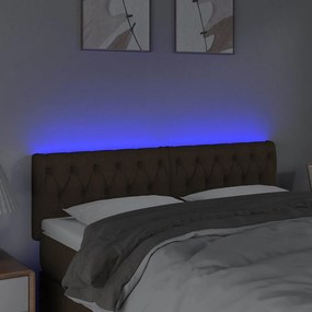Čelo postele s LED tmavě hnědé 144 x 7 x 78/88 cm textil 3121949