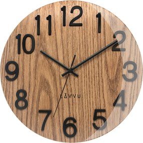 Stylové dřevěné hodiny s vypouklým sklem LAVVU NORD Black Oak LCT1060