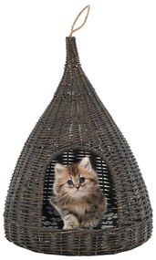 vidaXL Domeček pro kočky s poduškou šedý 40 x 60 cm přírodní vrba týpí