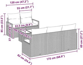 Set pohovek 6 ks 5-Počet míst Šedá polyratan 3346259