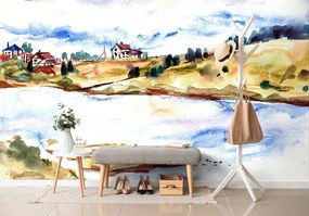 Samolepící tapeta akvarelová vesnička - 150x100 cm