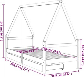 vidaXL Dětská postel se zásuvkami 90x190 cm masivní borové dřevo [834479] Barva: Bílá