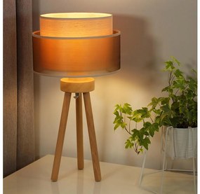 Duolla - Stolní lampa WOOD BOHO 1xE27/15W/230V pr. 25 cm měděná/hnědá/béžová
