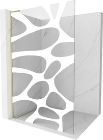Mexen Kioto L, sprchová zástěna Walk-In 70 x 200 cm, 8mm čiré sklo bílý vzor, ​​zlatý matný profil, 800-070-103-55-97
