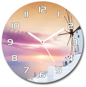 Wallmuralia Skleněné hodiny kulaté Santorini Řecko fi 30 cm