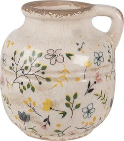 Béžový keramický dekorativní džbán se žlutými kvítky Ylla M - Ø 12*14 cm