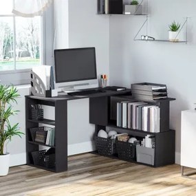 HOMCOM rohový stůl s 360° otočnou deskou a 5 policemi, 120x110x74,5 cm, černý