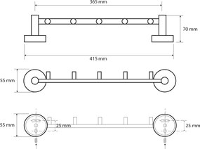 Sapho, X-ROUND E hrazda s 5 věšáčky 395mm, chrom, XR214