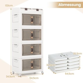 Costway Balení 4 stohovacích boxů s víkem, kolečky a dvířky Skládací úložný box