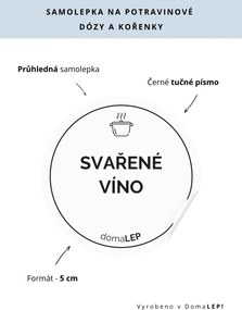 Samolepka na kořenky SVAŘENÉ VÍNO průhledná 5 cm tučné písmo