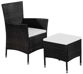 Zahradní židle a stolička s poduškami polyratan černé,  44091