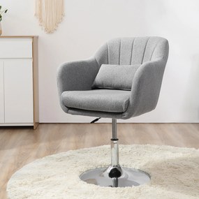 HOMCOM otočná židle, výškově nastavitelná otočná židle, akcentní židle v retro designu, polohovací křeslo s opěradlem do obývacího pokoje, lněné, šedé