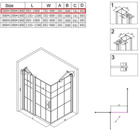 BPS-koupelny Obdélníkový sprchový kout HYD-OK02MB 100x80 černá/transparent