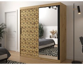 Šatní skříň s posuvnými dveřmi se zrcadlem Arituda II 180, Úložný prostor: ano, Barva: dub artisan / dub artisan + černá