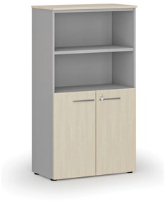 Kombinovaná kancelářská skříň PRIMO GRAY, dveře na 2 patra, 1434 x 800 x 420 mm, šedá/grafit