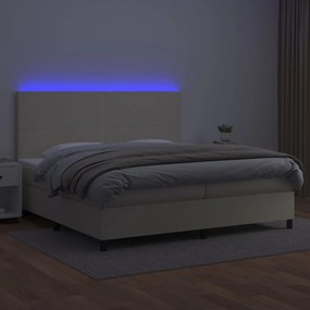 Box spring postel s matrací a LED krémová 200x200 cm umělá kůže 3135845