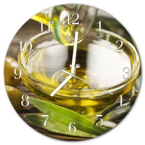Skleněné hodiny kulaté Olivový olej fi 30 cm