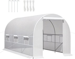 Outsunny 4x2x2 m Zahradní Skleník - Tunel se 6 Okeny na Přívěsy a Zipem - Anti-UV Zeleninový Skleník pro Terasu a Zahradu - Bílý | Aosom