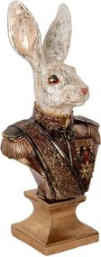 Dekorace busta králík v uniformě se zlatým třpytem - 23*16*50 cm