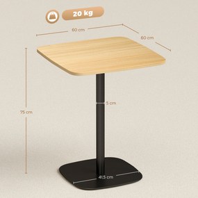 HOMCOM jídelní stůl — moderní čtvercový stůl pro 2 osoby 60 × 60 cm s ocelovou podnoží, přírodní dřevo