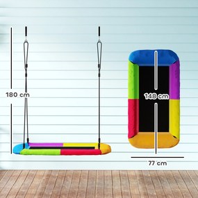 Hnízdo houpačka Výškově nastavitelná závěsná houpačka do 300 kg s nastavitelnými lany pro děti od 3 do 8 let 148x77x180 cm Pestrobarevné provedení