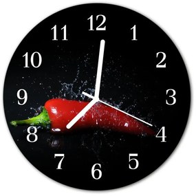 Nástenné skleněné hodiny Chilli pepř fi 30 cm