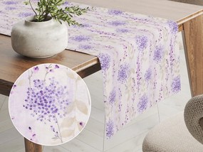 Biante Dekorační běhoun na stůl PML-069 Fialové květy na bílém 20x140 cm