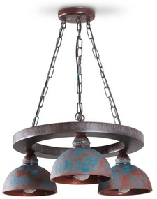 Light for home - Rustikální dřevěný lustr se skleněnými stínidly v italském vintage stylu 40204 "VIRIONI", 3x60W, E27, hnědá, měď