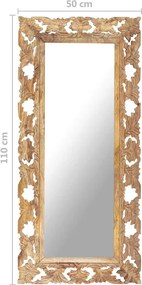 Ručně vyřezávané zrcadlo hnědé 110 x 50 cm masivní mangovník 321640
