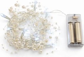 LED světýlka na baterie, bílé perly, 1,3 m, ledově bílá, 10 diod, IP20 interiér, 2 × AA
