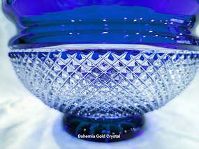 Modrá broušená, otevřená mísa z přejímaného skla - 20 cm