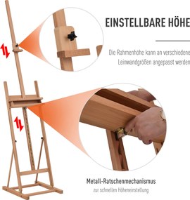 Studiový stojan Vinsetto z bukového dřeva, výškově a úhlově nastavitelný, s odkládací přihrádkou, přírodní, 53x50,5x171-230cm| Aosom