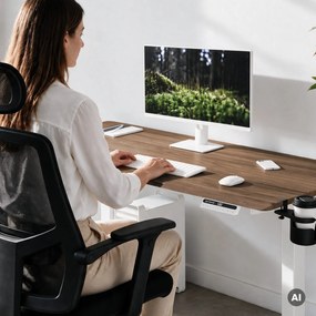 Elektrický stůl s nastavitelnou výškou ergonomický bílý/ořech,1600x800 mm: ARIA