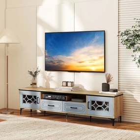 Costway Bambusová skříň pod TV pro televizory do 80 palce TV s 2 zásuvkami a 2