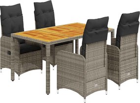 5dílný zahradní bistro set s poduškami šedý polyratan 3277022