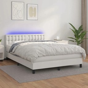 Box Spring Postel S Matrací A Led Umělá Kůže Bílá tlačítka 140 x 200 cm