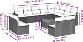 13dílný zahradní sedací souprava s poduškami černý polyratan 3224369