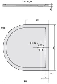 Polysan ISA 100 sprchová vanička z litého mramoru, půlkruh 100x100cm, bílá - 72888