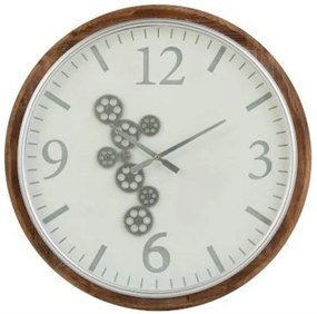 Velké nástěnné hodiny s dřevěným rámem a ozubenými kolečky Laudine L  - Ø 75*6 cm