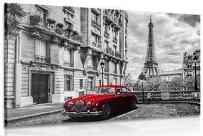 Obraz červené retro auto v Paříži - 120x80