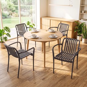Outsunny 4dílné skládací zahradní židle – žebernatý sedák s područkami, ergonomické, nosnost 120 kg, tmavě šedé