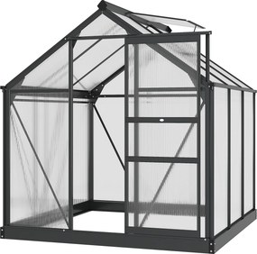 Zahradní skleník Outsunny z polykarbonátu 3,65 m² hliníkový skleník pro zahradu 190 x 192 x 201 cm odolný vůči UV záření, se zpevněným základem, okape