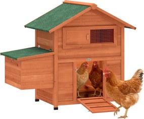 PawHut dřevěný kurník 113,5 × 67,5 × 95,5 cm s hnízdním boxem, 2 bidly, nájezdem, posuvným oknem, nepromokavou střechou a výsuvnou zásuvkou — pro 2 sl