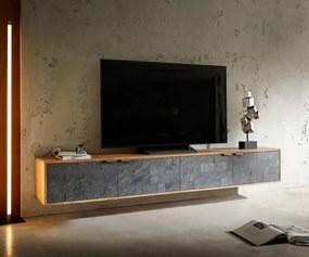 TV stolek Teele 220 cm přírodní akácie břidlice 4 dvířka závěsné