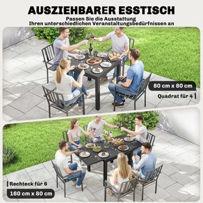 Zahradní stůl Rozkládací hliníkový jídelní stůl 80/160 x 80 cm pro 4-6 osob, obdélníkový s lamelovou deskou