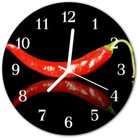 Nástenné skleněné hodiny Chilli pepř fi 30 cm