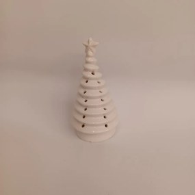 LED svítící dekorace keramický stromeček, 6,2 × 6,2 × 11,2 cm, teple bílá, 2× LR44